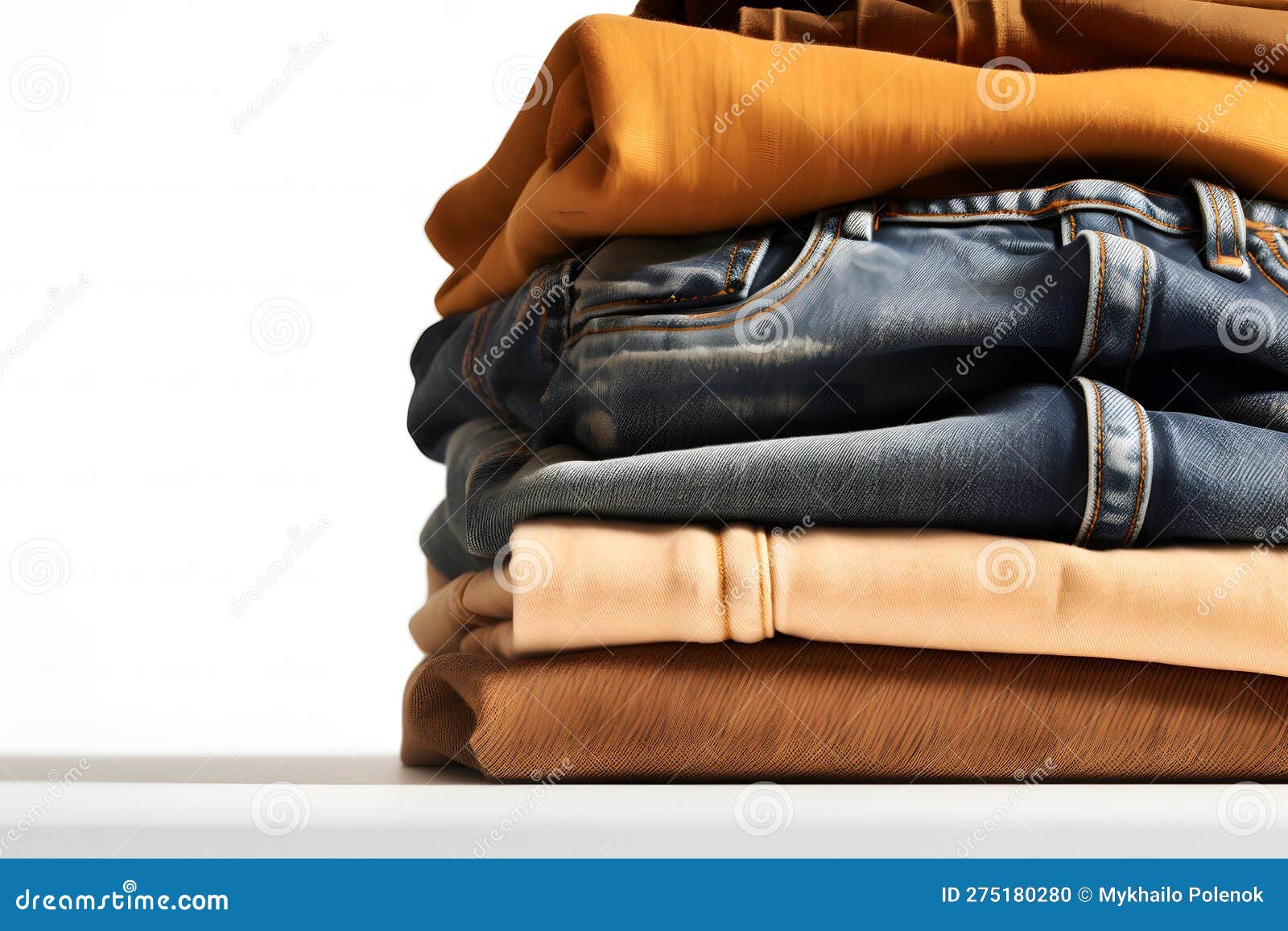 Jeans Trousers Stack on White Background. Neural Network AI Generated ...