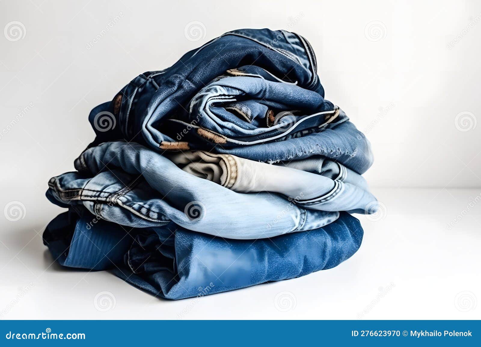 Jeans Trousers Stack on White Background. Neural Network AI Generated ...