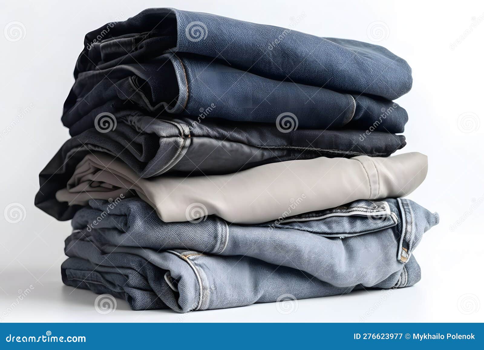Jeans Trousers Stack on White Background. Neural Network AI Generated ...