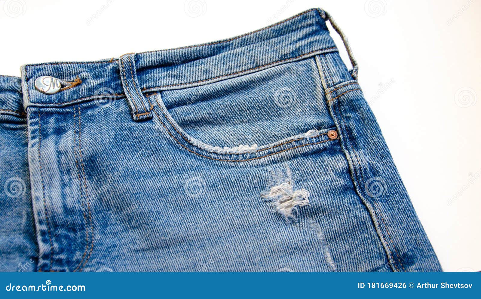 Jeans on a White Background. Jeans Elements, Pockets, Seams in Close-up ...