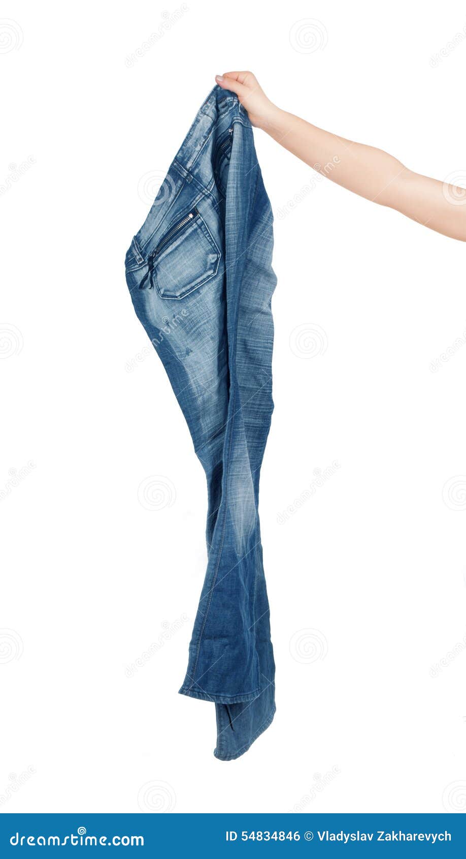 Jeans in Woman Hand Isolated on White Stock Photo - Image of girl ...