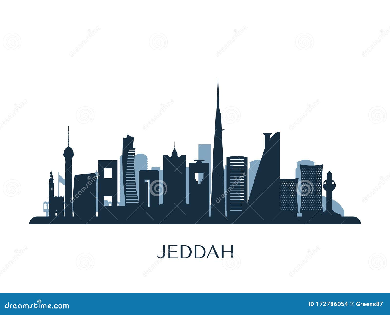 Jeddah Skyline, Monochrome Silhouette. Stock Vector - Illustration of ...