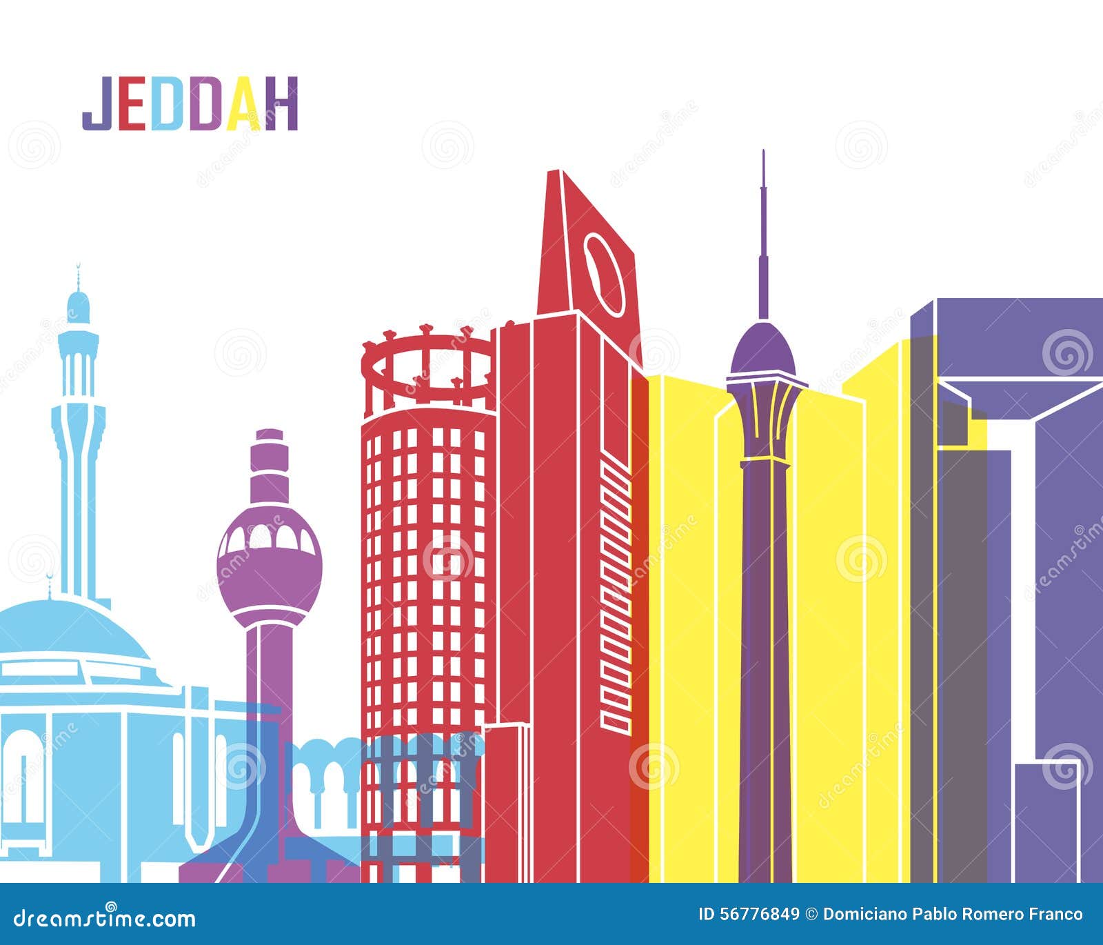 Jeddah skyline pop stock vector. Illustration of landmark - 56776849
