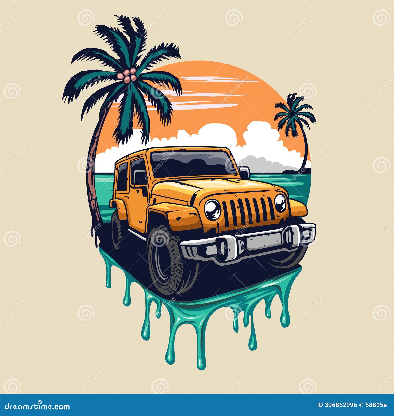 Jeep Beach Vibe Logo Design Template Vector Illustration ...
