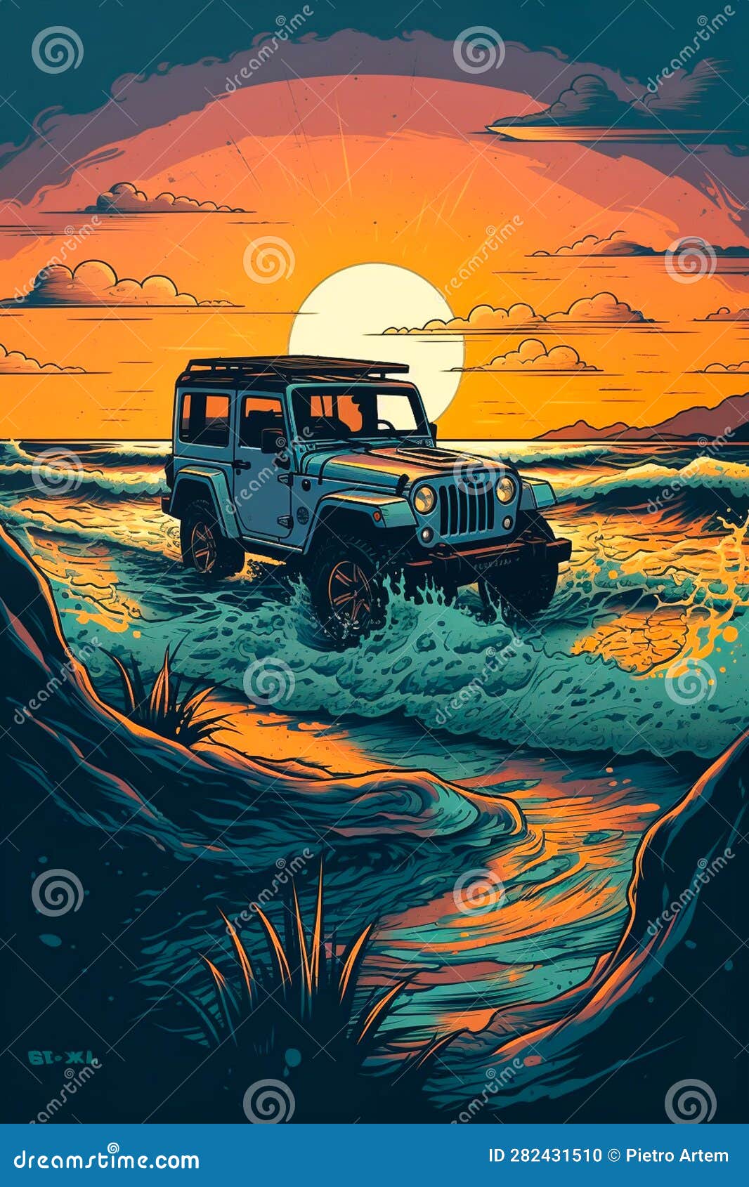 Jeep Beach Vibe Logo Design Template Vector Illustration ...