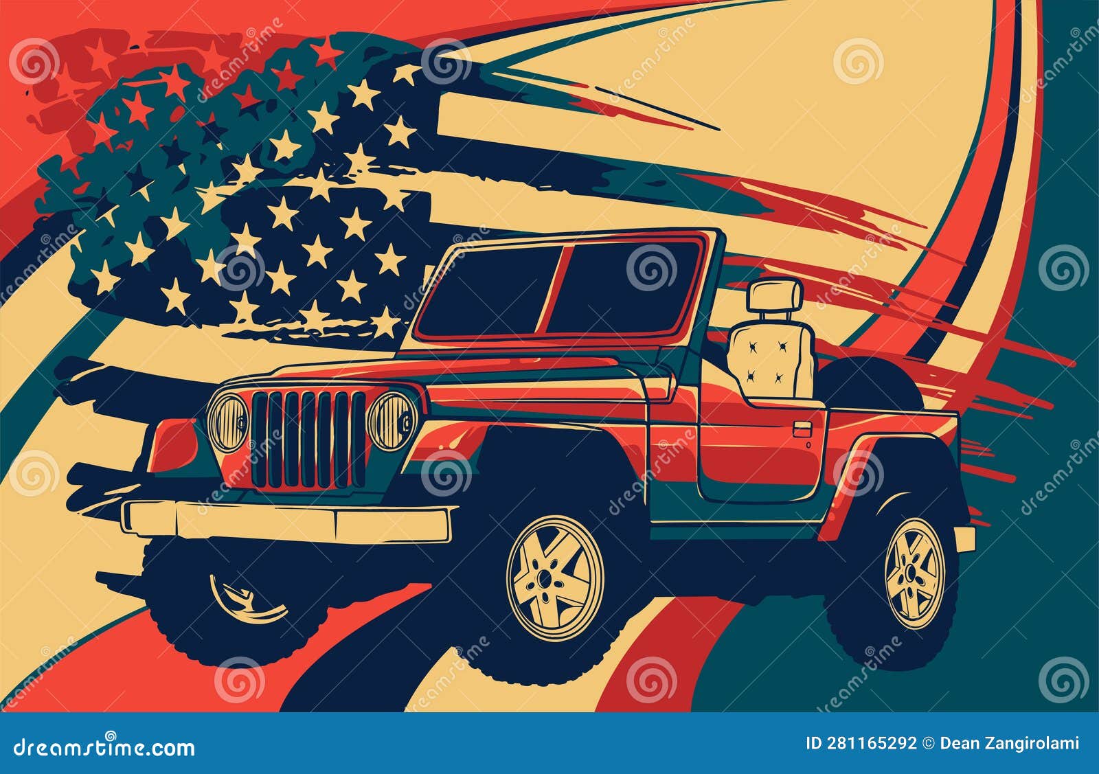 Jeep with Usa Flag Vector Flat Illustration Stock Vector - Illustration ...