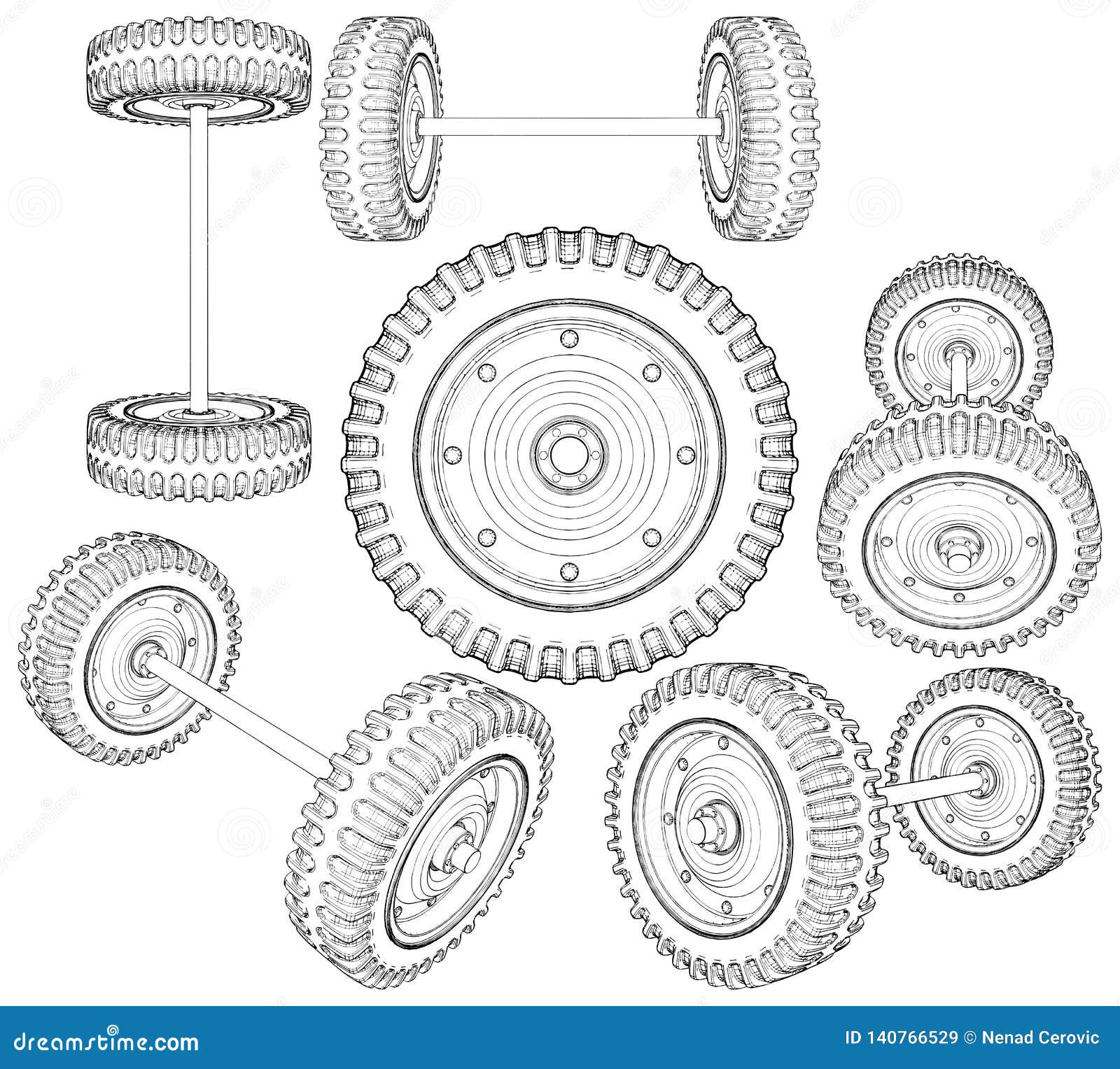 Jeep Wheels Suspension System Vector. Isolated on White Background ...