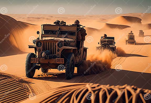 Jeeps Drive through the Desert. AI Generated Stock Illustration ...
