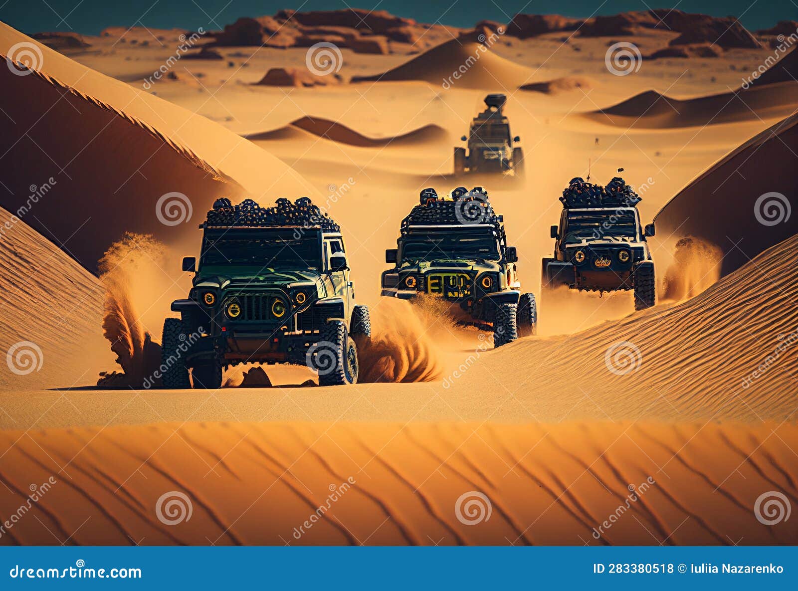 Jeeps Drive through the Desert. AI Generated Stock Illustration ...