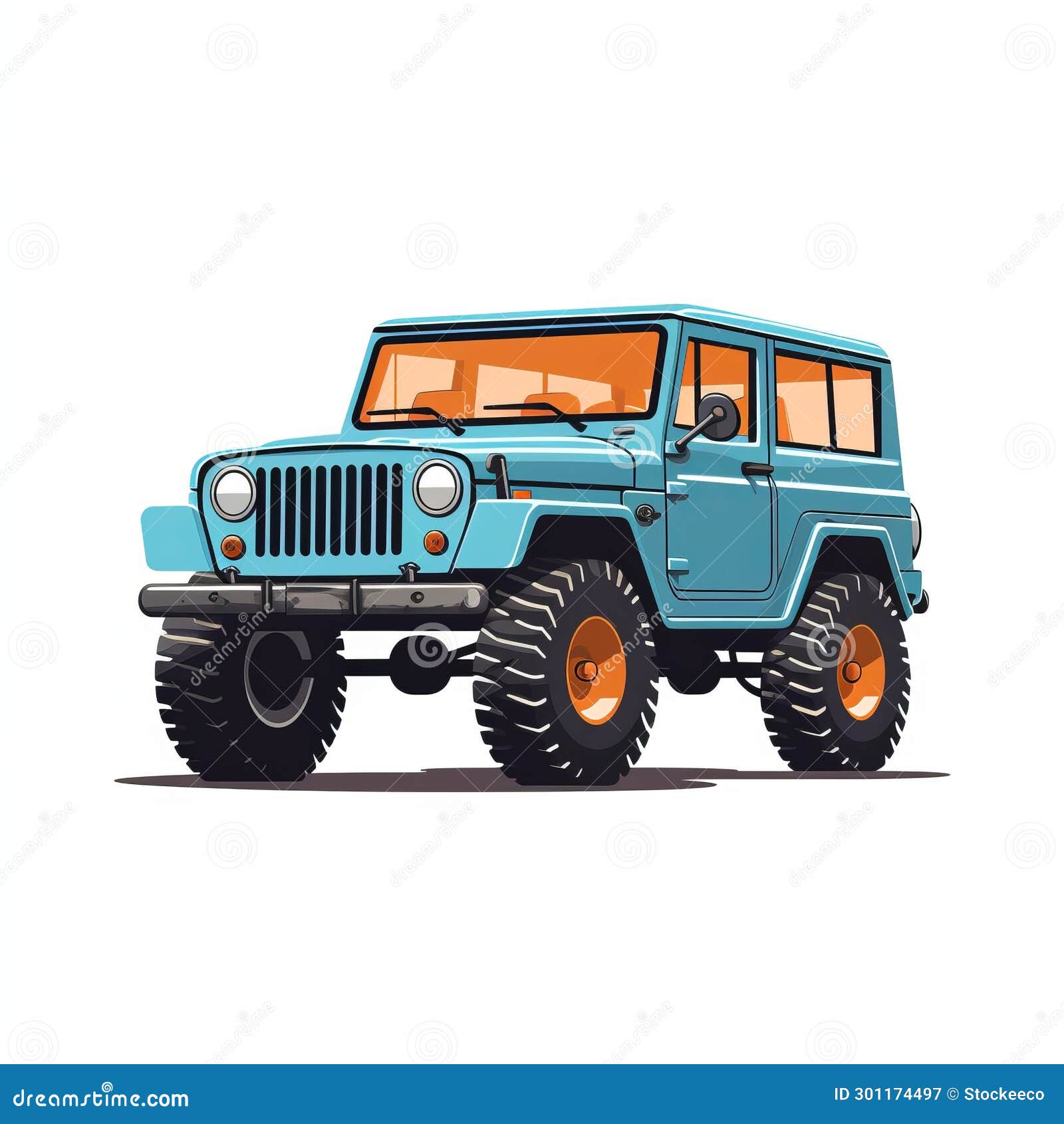 Vintage Aesthetic: Vibrant Caricature of a Blue Jeep on White ...
