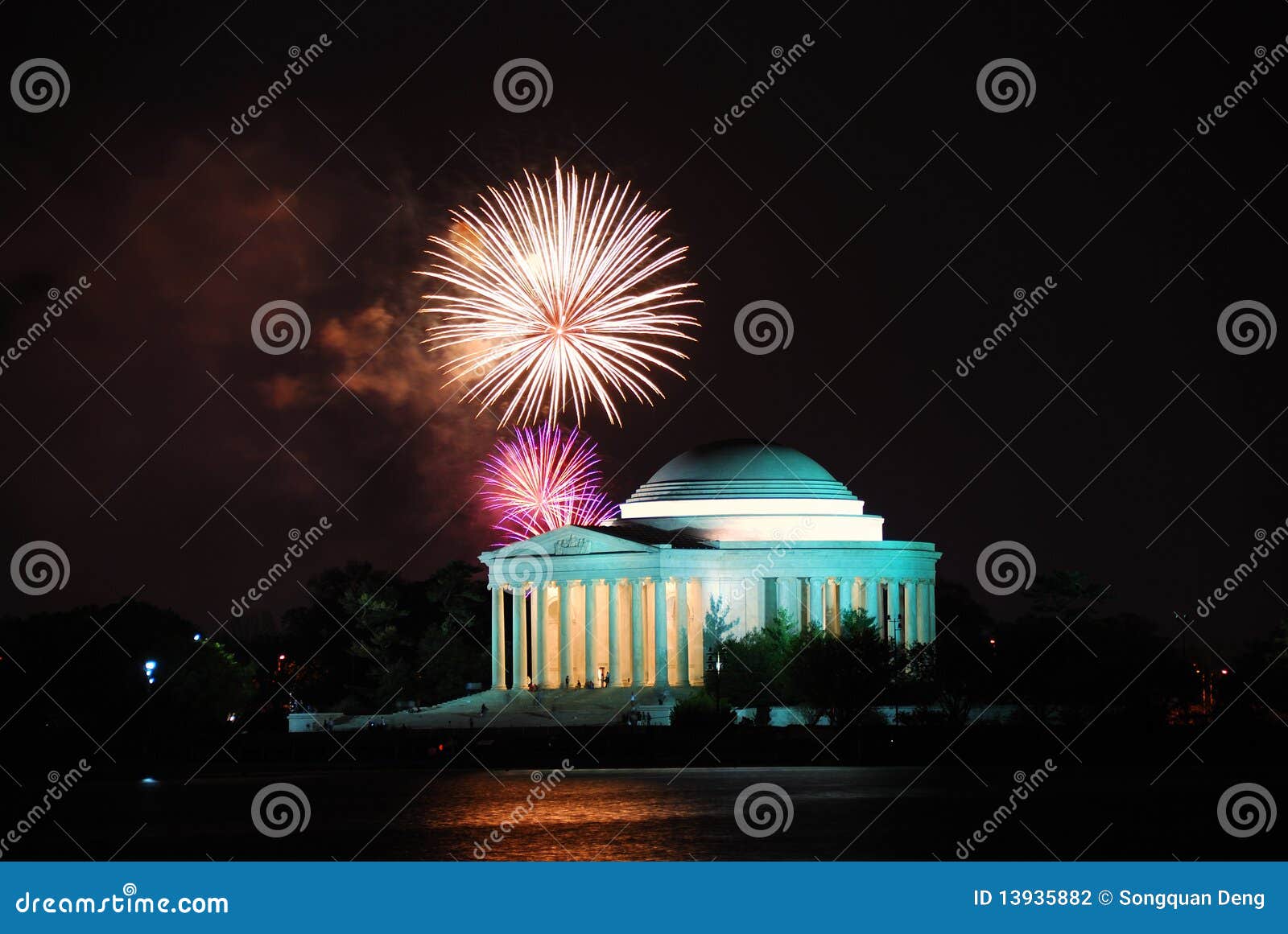 Jefferson Memorial with Fireworks, Washington DC Stock Photo - Image of ...