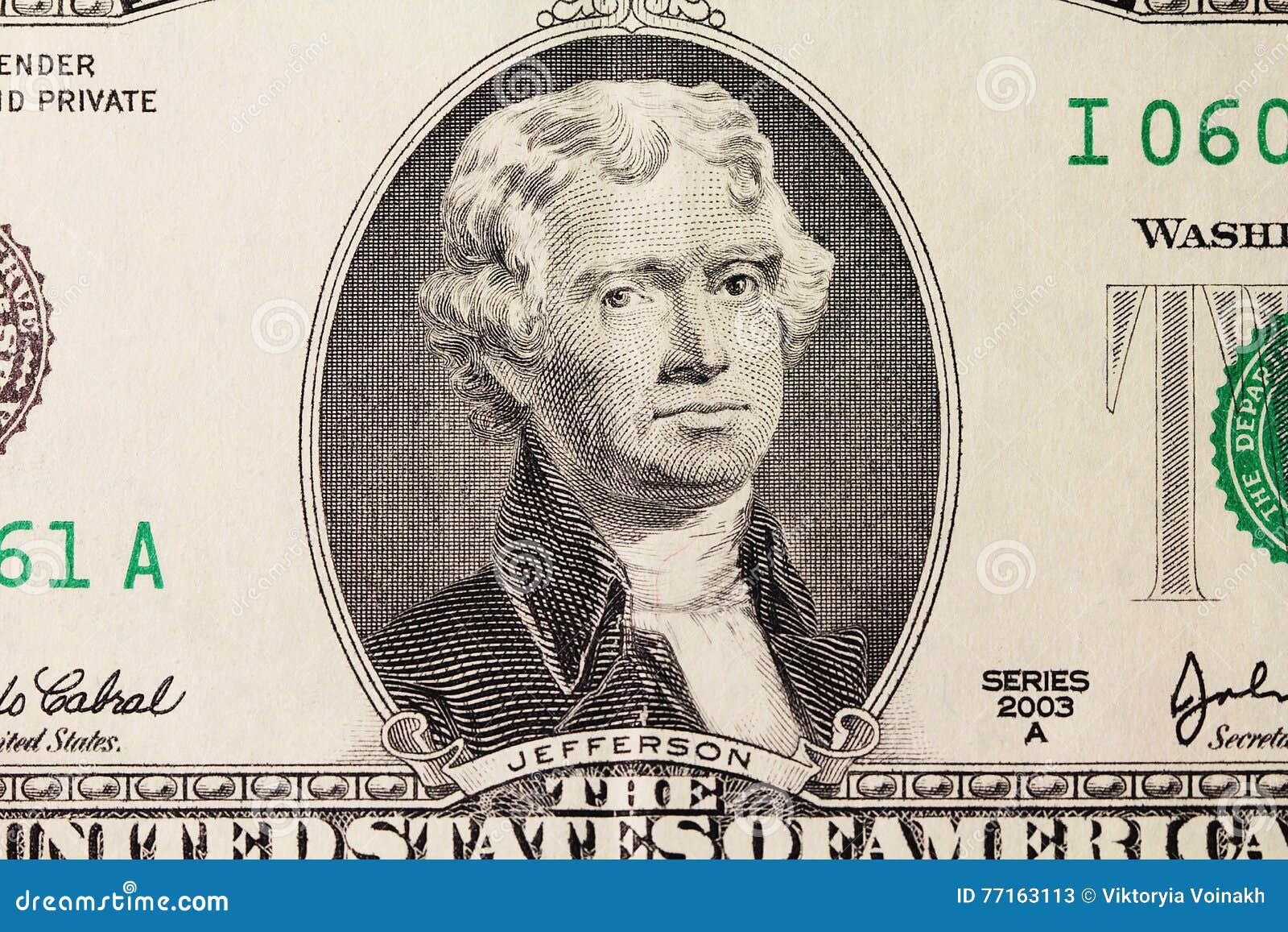 Jefferson S Portrait on Dollar Stock Image - Image of famous, head ...