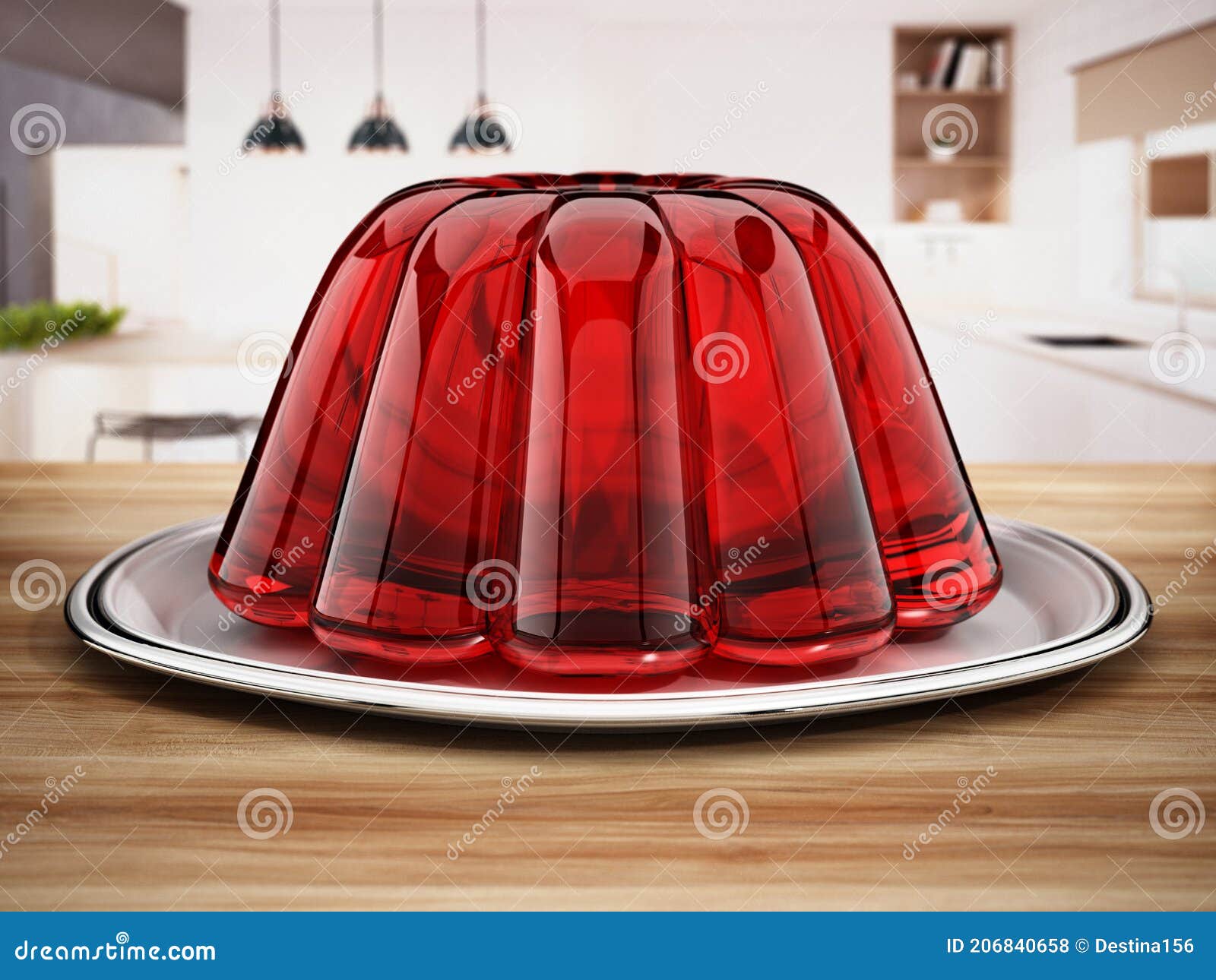 Jelly in the Plate Standing on the Kitchen Table. 3D Illustration Stock ...
