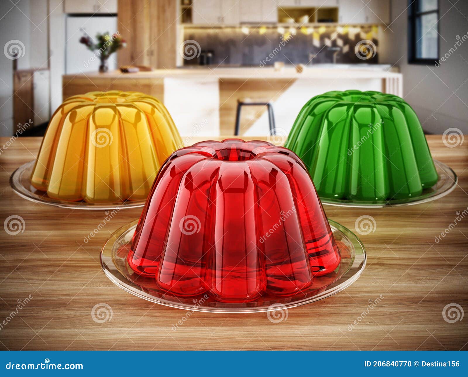 Jelly in the Plate Standing on the Kitchen Table. 3D Illustration Stock ...