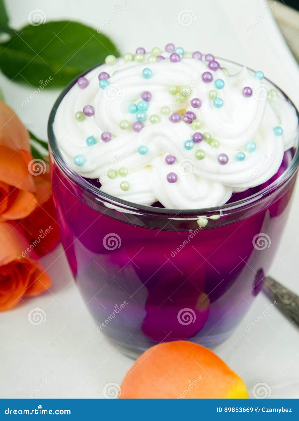 Jelly with Whipped Cream and Candy Topping Stock Image - Image of fresh ...