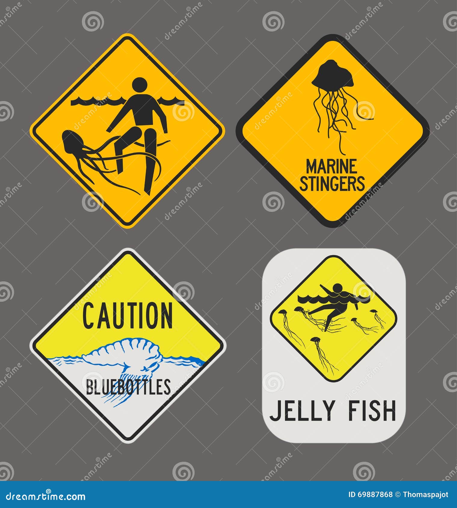 Jellyfish caution signs stock vector. Illustration of ocean - 69887868