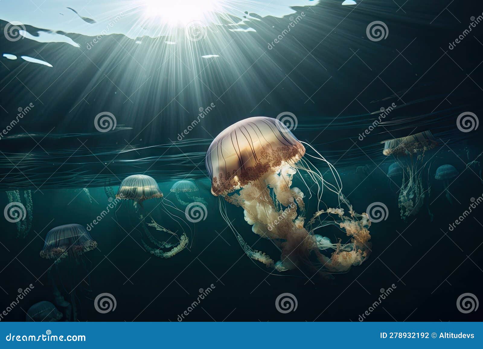 Jellyfish Drifting Through Serene Underwater Landscape Royalty-Free ...
