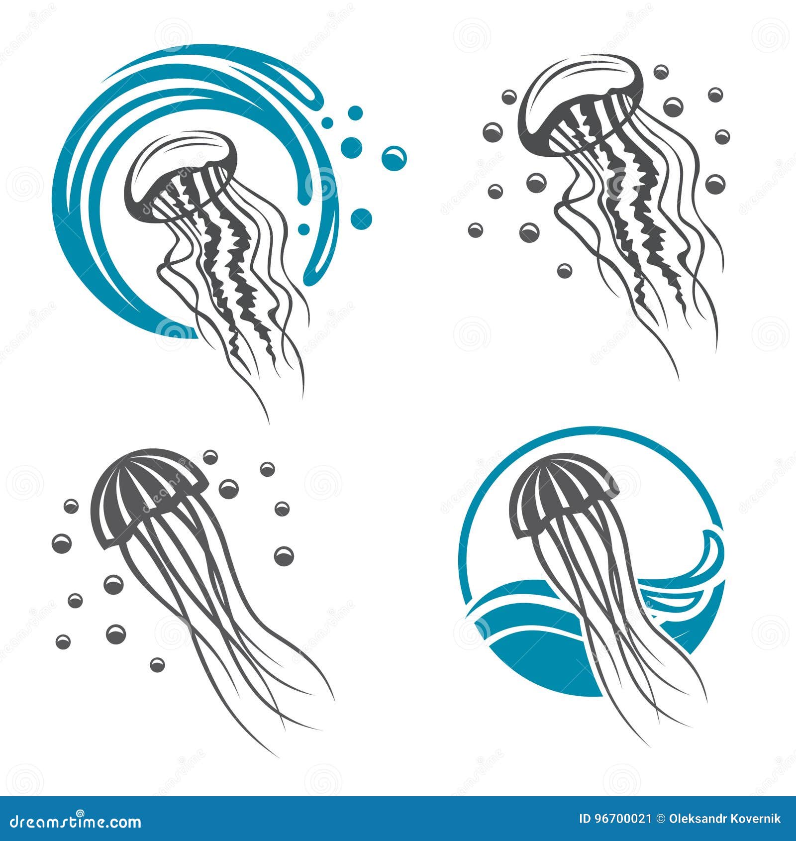Jellyfish icon set stock vector. Illustration of wildlife - 96700021