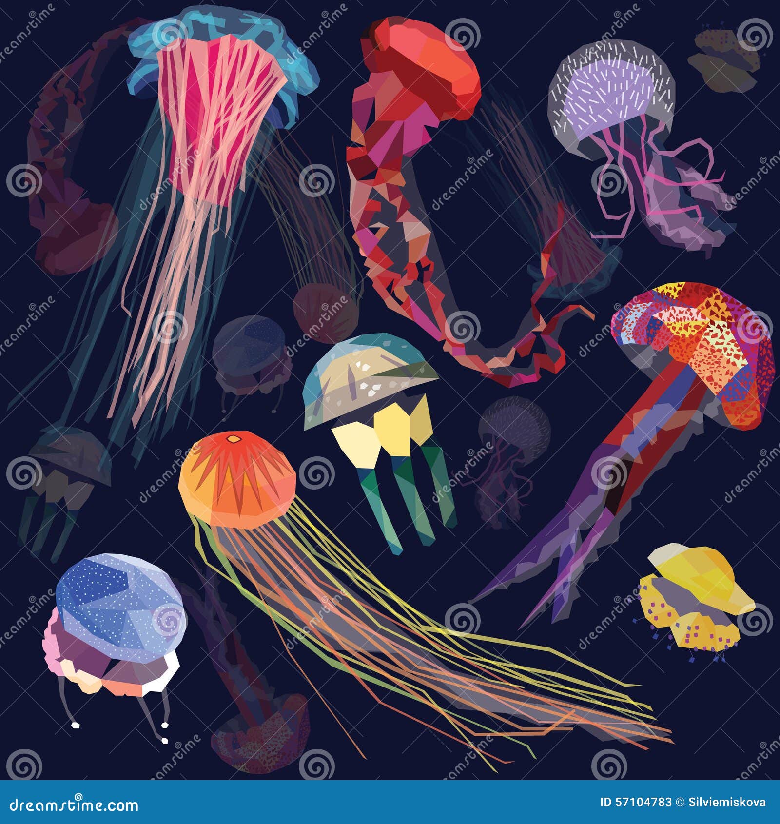Jellyfish set stock vector. Illustration of marine, cyan - 57104783