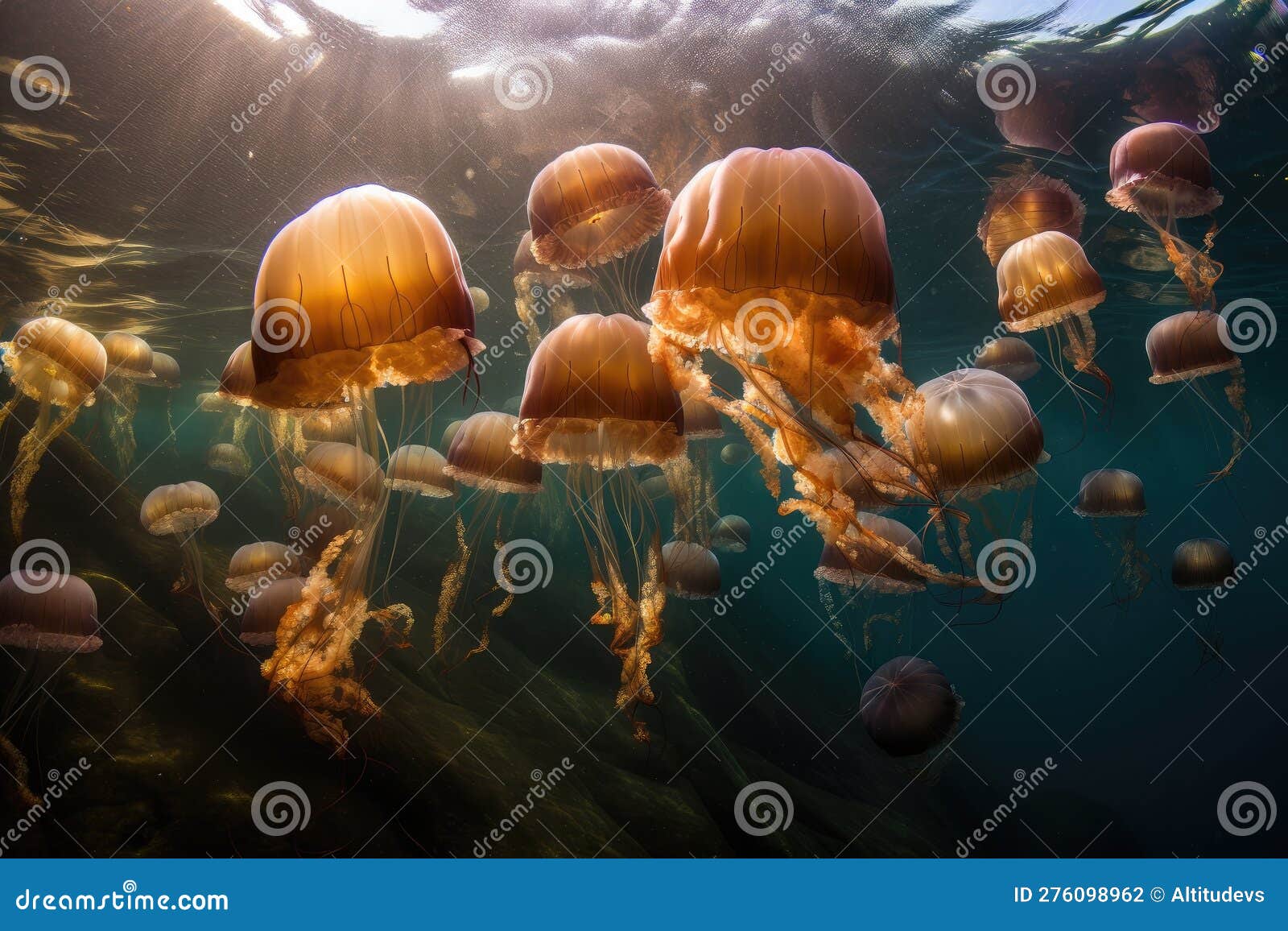 Jellyfish Swarm, Hovering in the Ocean Current Stock Illustration ...