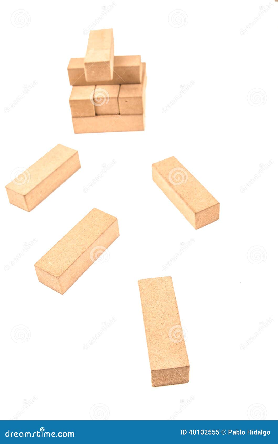 Jenga Tower Colapsing on a White Background Stock Image - Image of ...