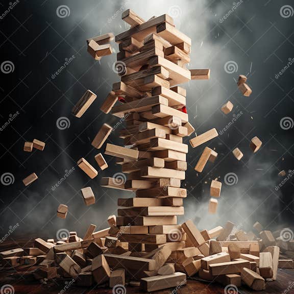 A jenga tower falling down stock illustration. Illustration of puzzle ...