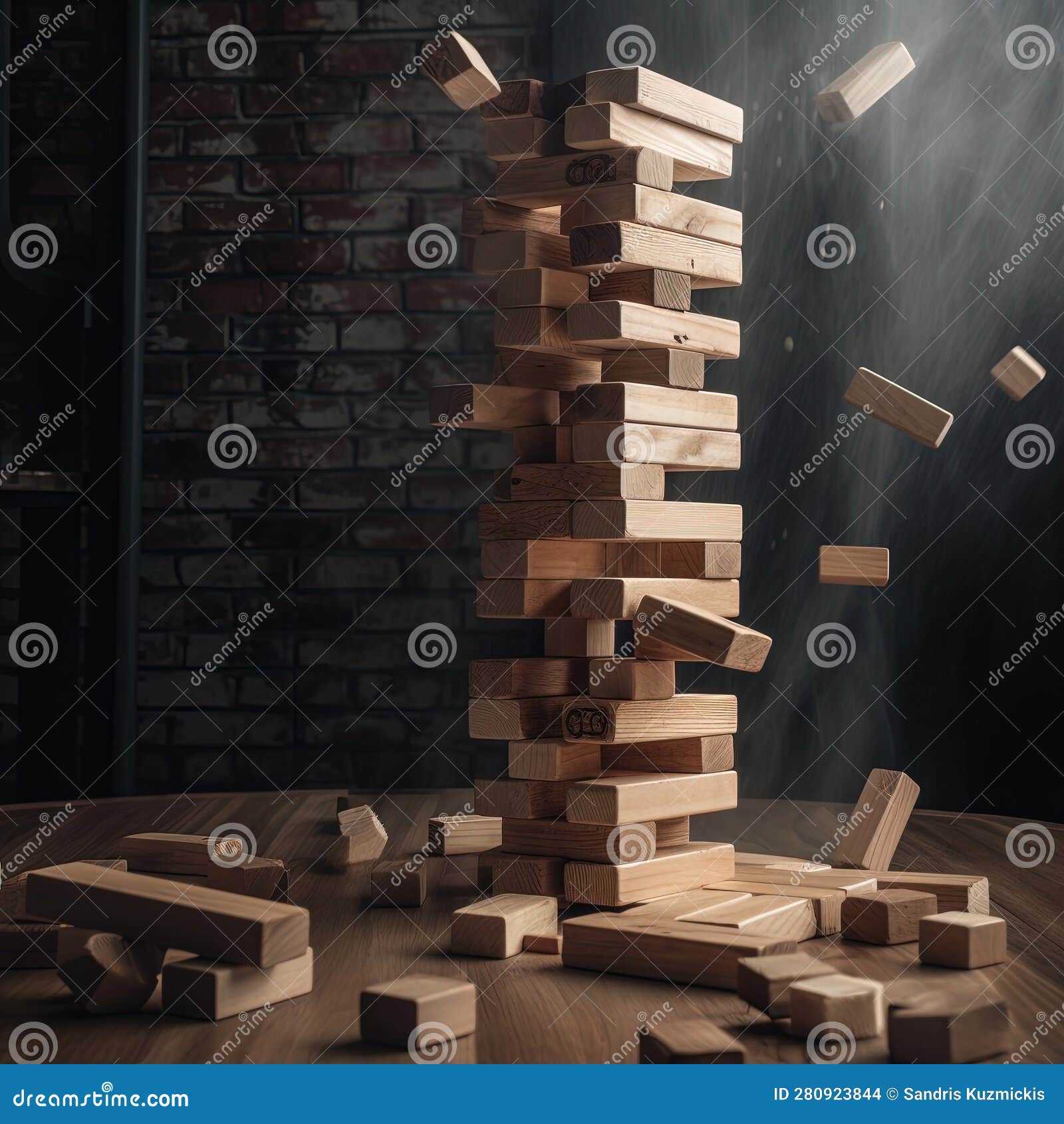 A Jenga Tower Falling Down. Generative AI Stock Illustration ...