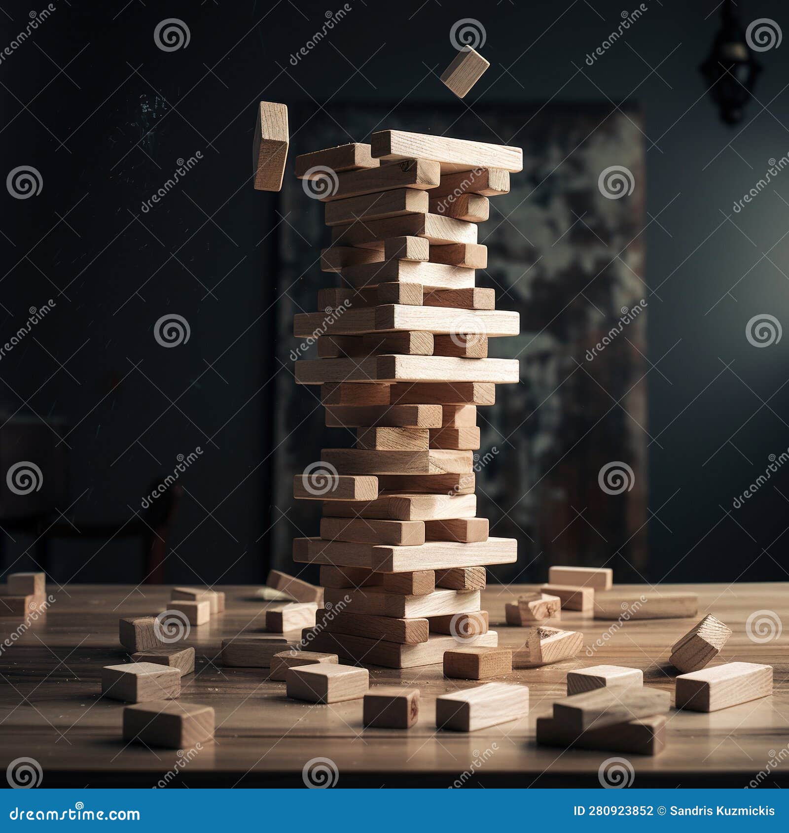 A Jenga Tower Falling Down. Generative AI Stock Illustration ...
