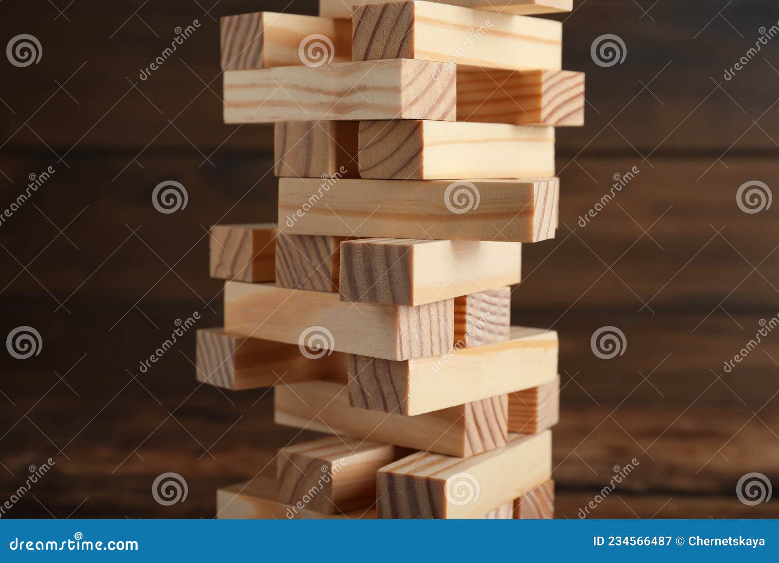 Jenga Tower Made of Wooden Blocks on Table, Closeup Stock Image - Image ...