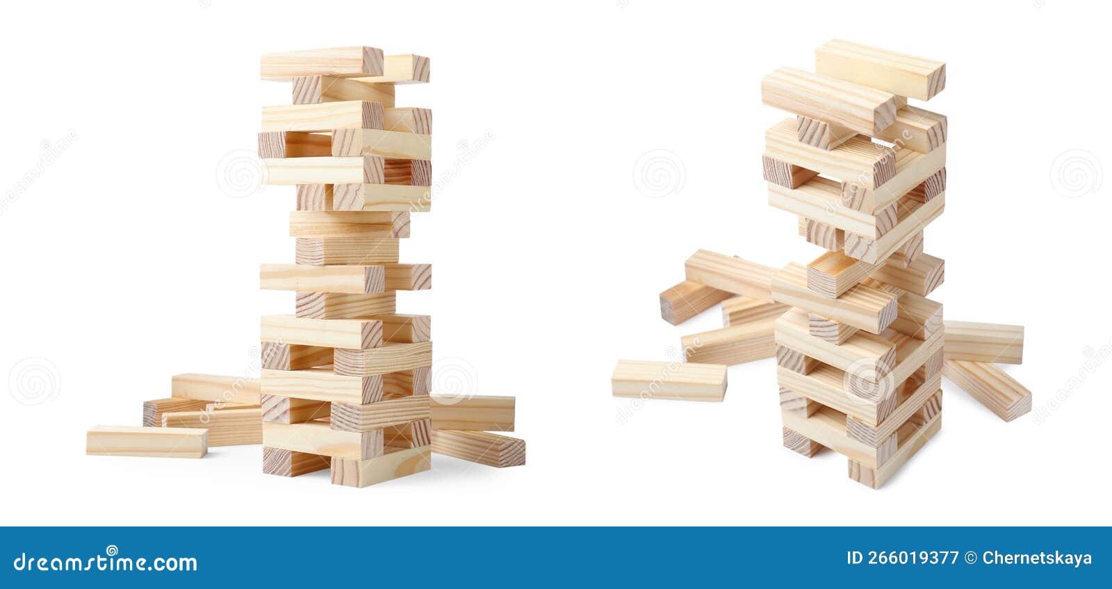 Jenga Tower on White Background, Different Angles Stock Image - Image ...