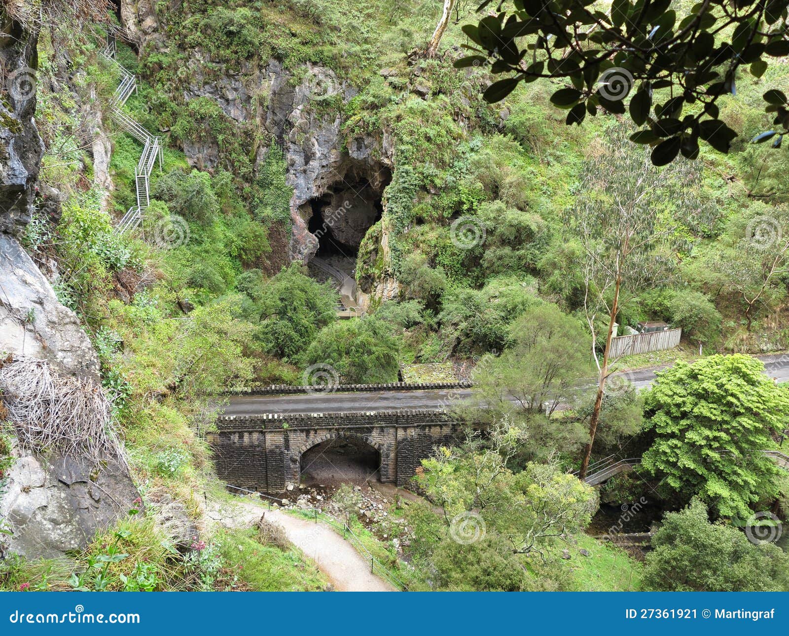 Jenolan Caves Bridge with Nettle Cave Stock Image - Image of coach ...