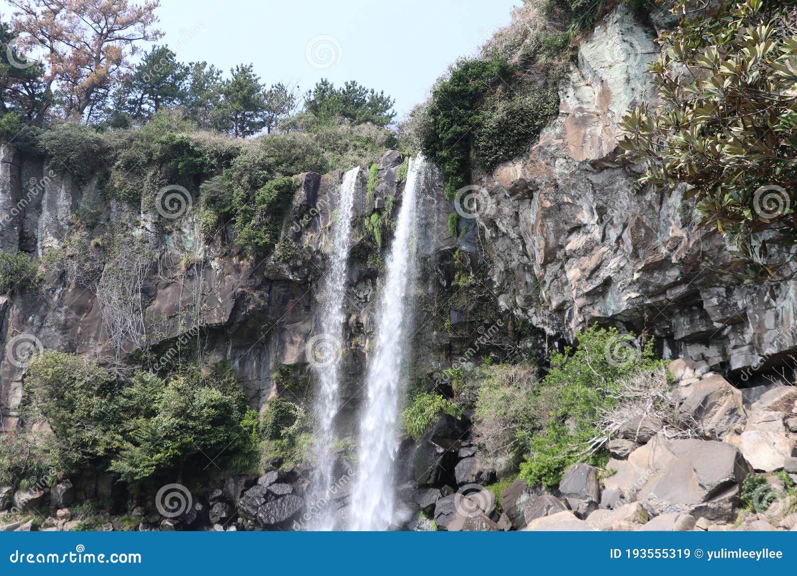 Jeongbang Waterfall on Jeju Island Stock Image - Image of famous ...