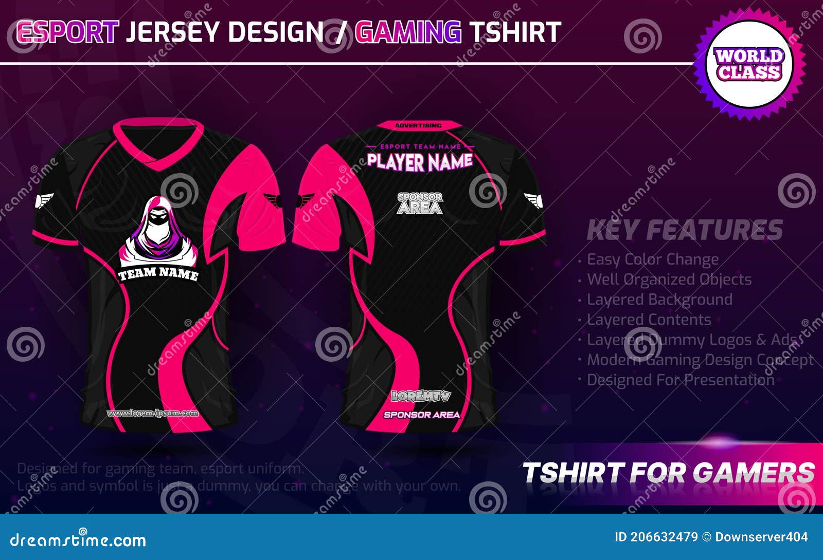 Dark Pink Esport Jersey Vector Template Stock Vector - Illustration of ...