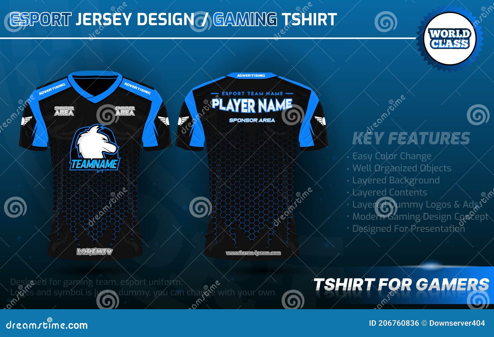 Dark Blue Esport Uniform Vector Template Stock Vector - Illustration of ...