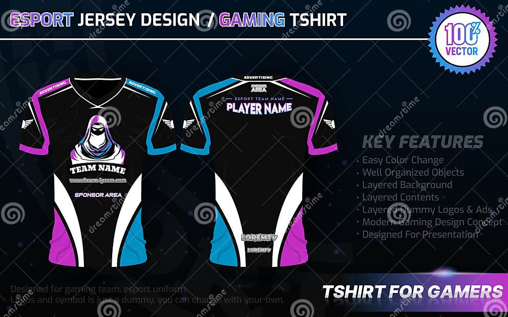 Girly Gaming Uniform Template or Tshirt for Lady Gamers Stock Vector ...