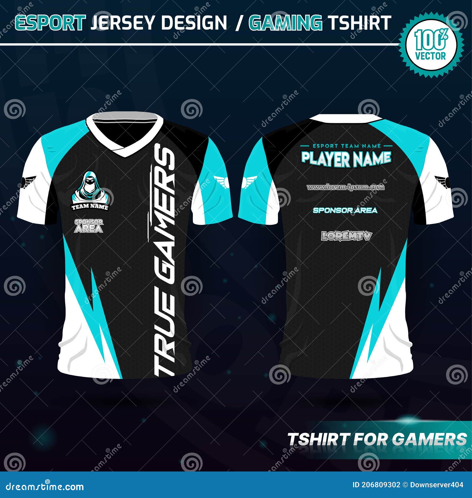 True Gamers Gaming Uniform with Blue Sky, Black, and White Colors Stock ...