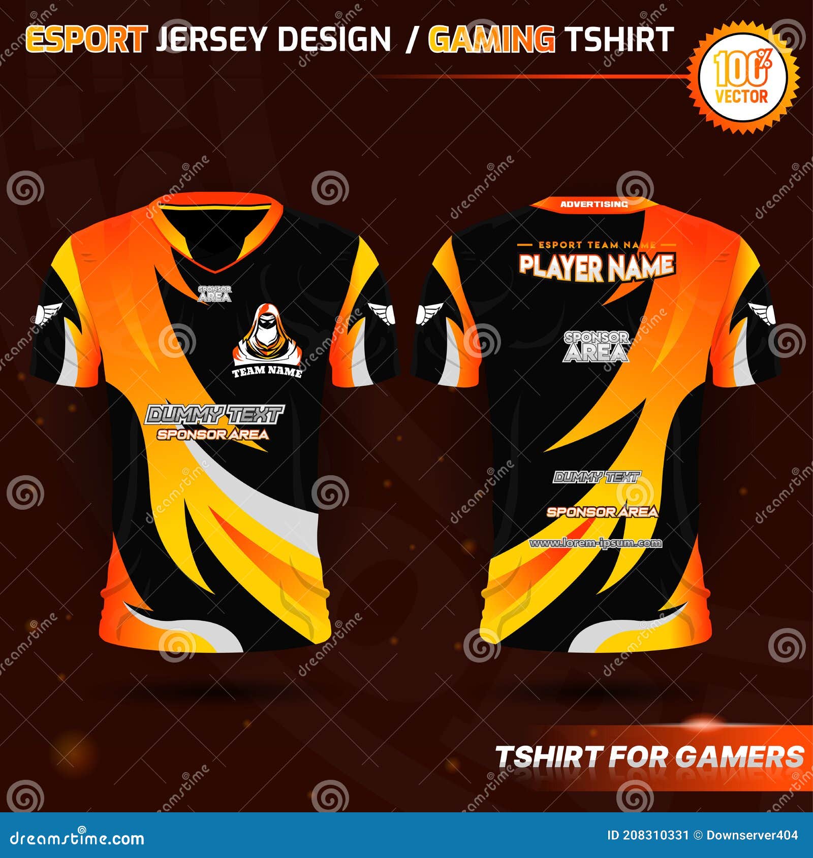 Black Orange Tshirt or Jersey Design Template for E-Sport Stock Vector ...