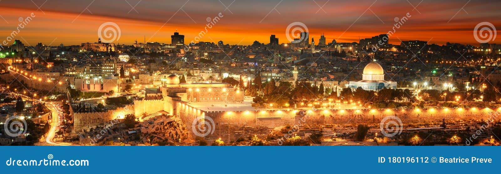 Jerusalem city by sunset stock photo. Image of israel - 180196112