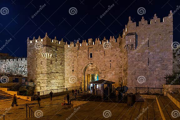Damascus Gate at Night in Jerusalem, Israel Editorial Photography ...