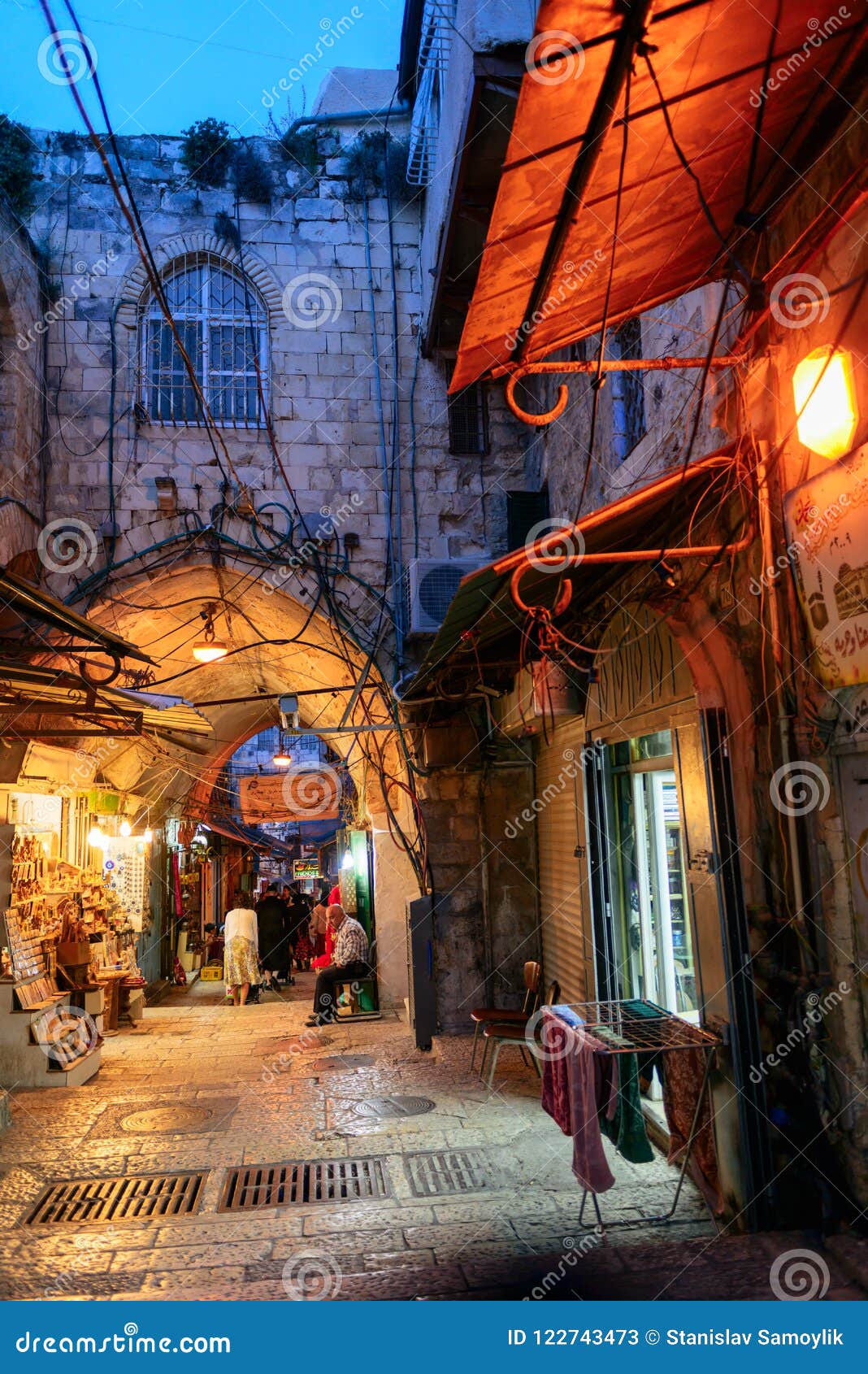 JERUSALEM, ISRAEL - APRIL 2017: Bazaar in Old City Jerusalem at Night ...