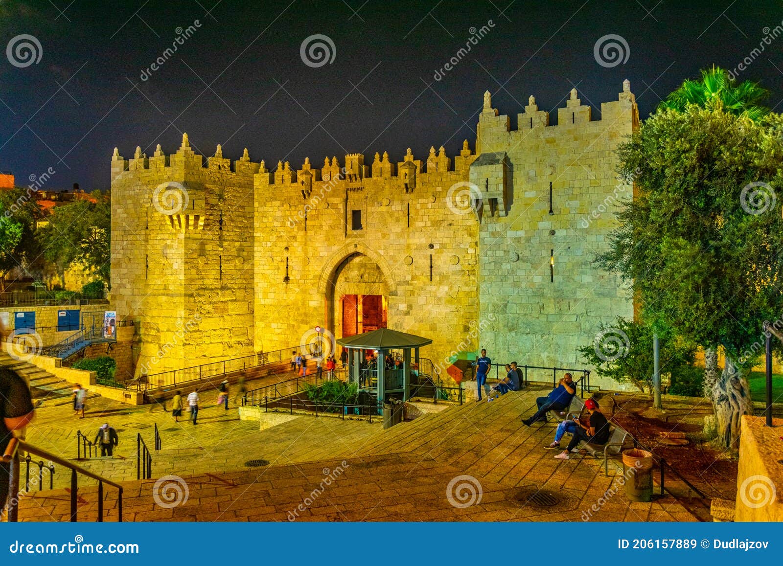 JERUSALEM, ISRAEL, SEPTEMBER 6, 2018: Night View of Damascus Gate in ...