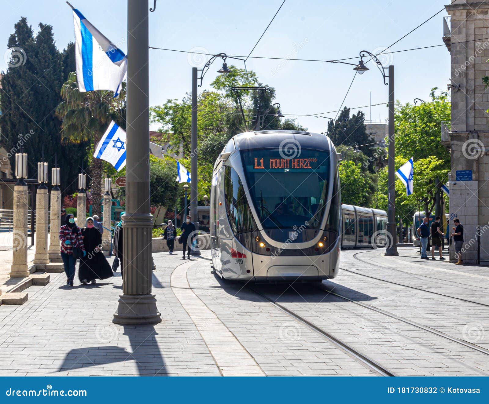 Jerusalem Light Rail Train Tram in Downtown Jerusalem, Jaffa Road ...