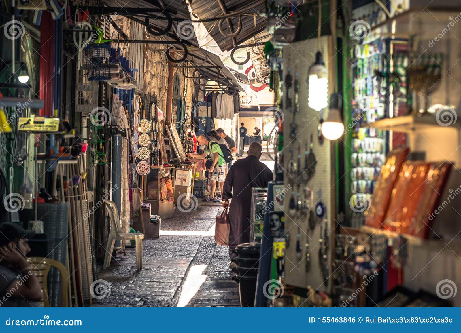Jerusalem - October 04, 2018: Merchant in the Ancient Corridors in the ...