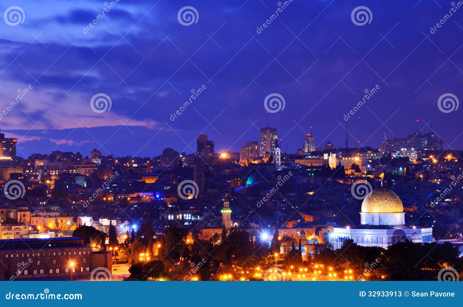 Jerusalem Old City Skyline stock image. Image of twilight - 32933913