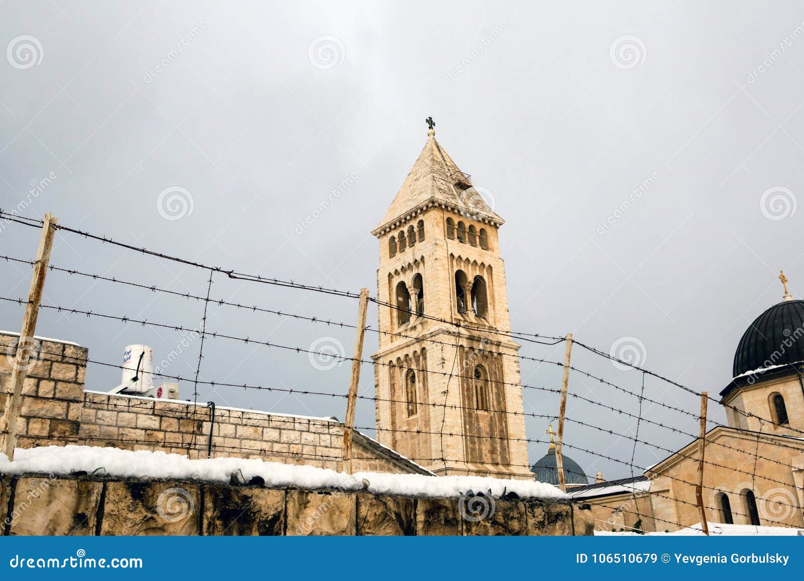 Snow in Jerusalem stock image. Image of fence, white - 106510679