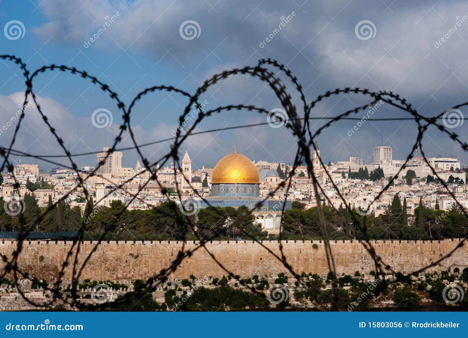 Jerusalem through Razor Wire Stock Photo - Image of landmark, israel ...