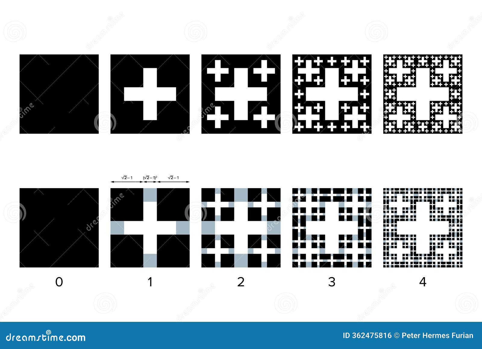 Construction of a Jerusalem Cross Fractal or Cross Menger Stock Vector ...