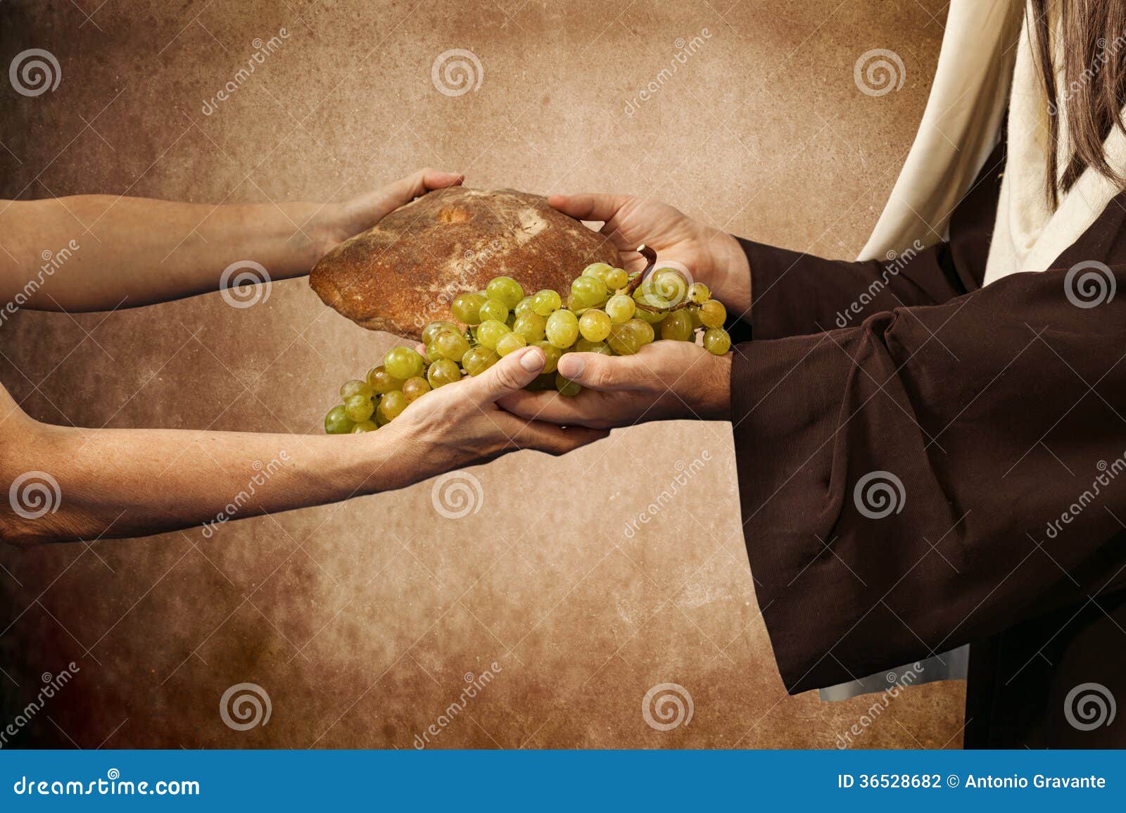 Jesús da el pan y las uvas foto de archivo. Imagen de mirada - 36528682