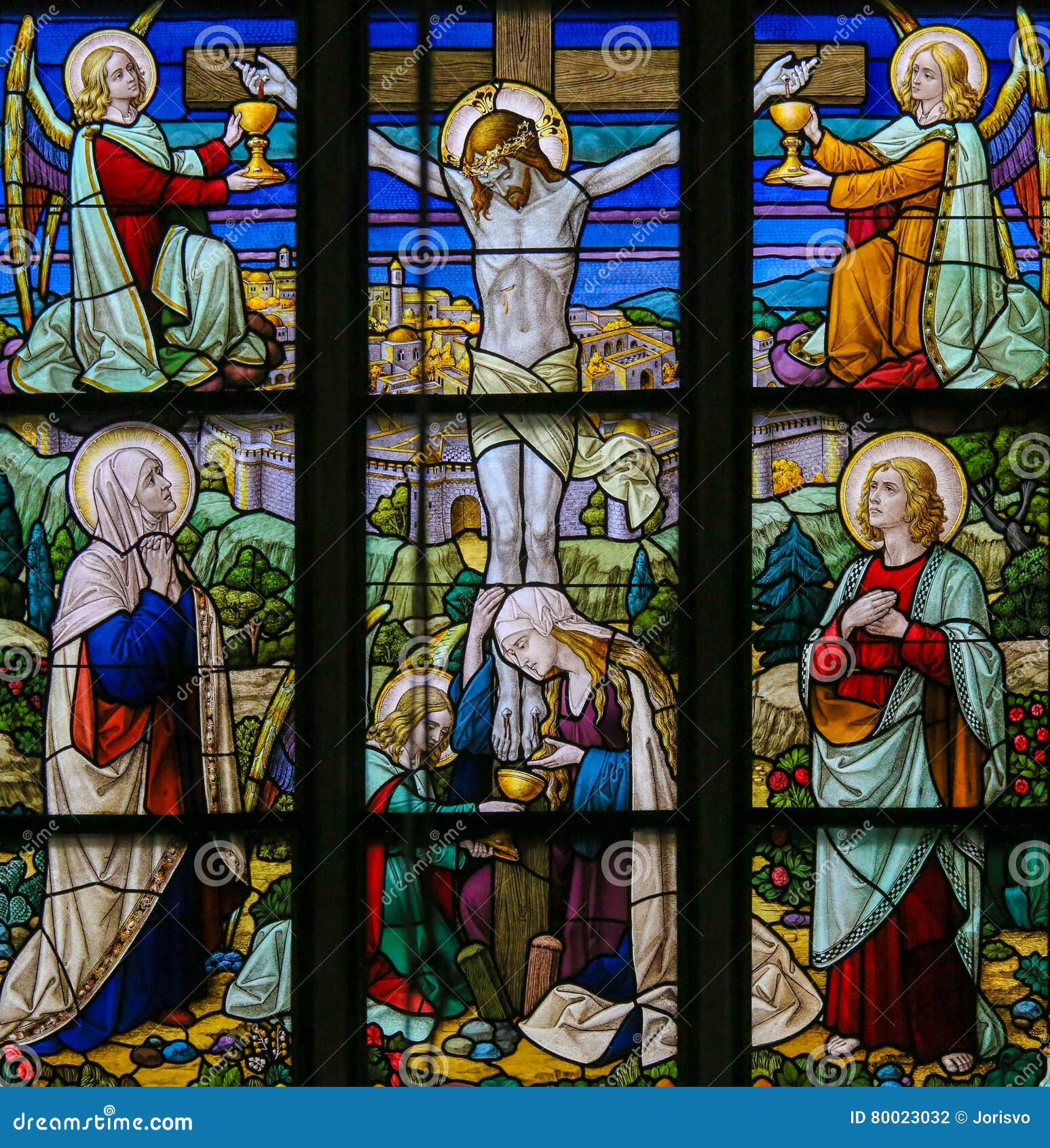 Jesús en la cruz - vitral foto de archivo. Imagen de pascua - 80023032