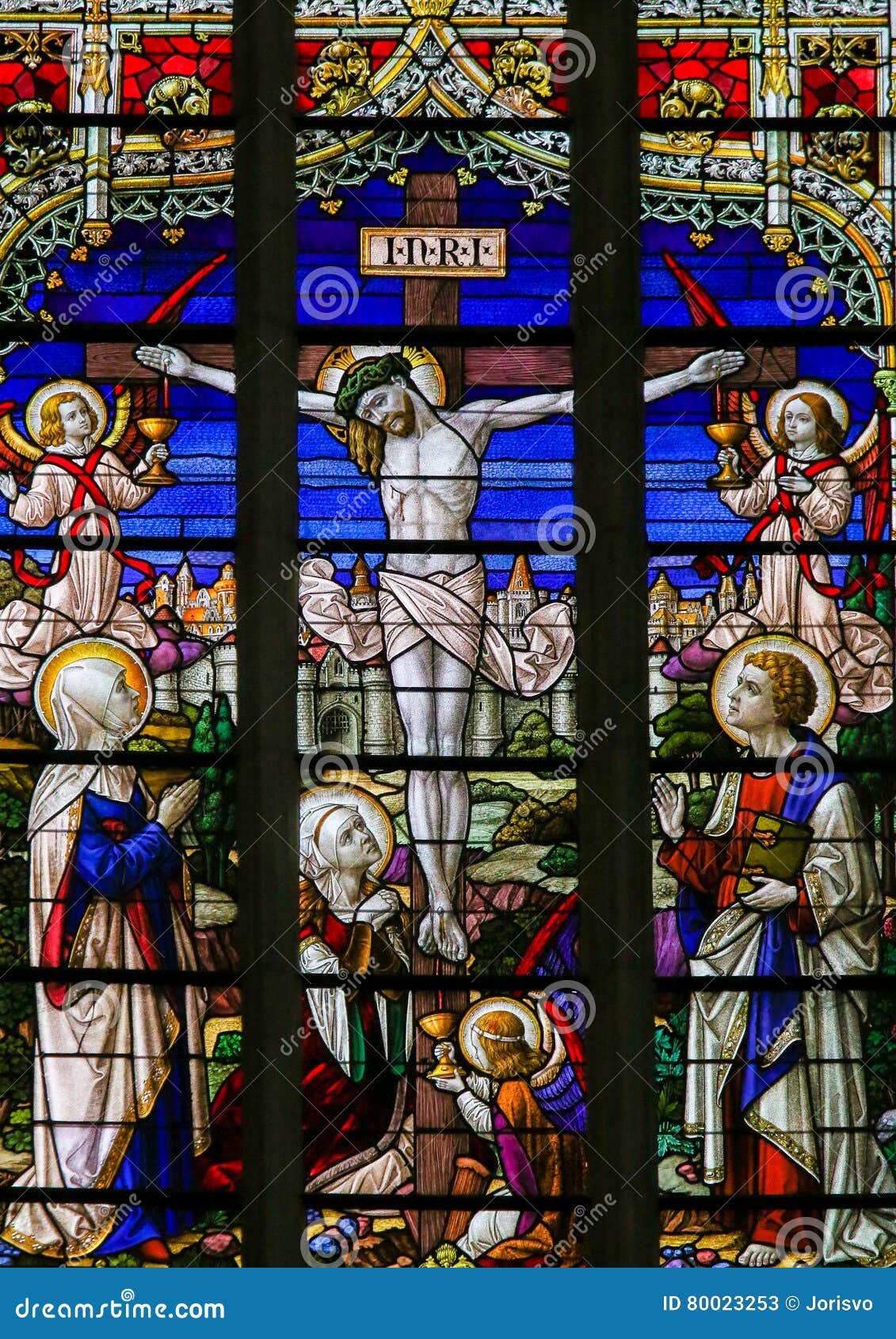 Jesús en la cruz - vitral imagen de archivo. Imagen de pascua - 80023253